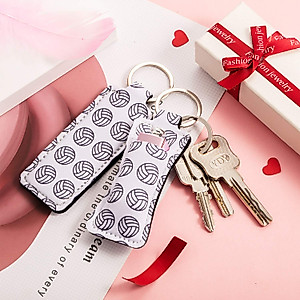 16 Pieces Volleyball Lipstick Holder Keychains Volleyball Lipstick Balm Holder Keychain Clip-on Lipstick Sleeve Pouch with 16 Pieces Metal Clip Cords for Lipstick Tracker