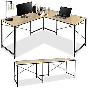Best Choice Products 94.5in Modular L-Shaped Desk, Corner Computer Workstation, Long 2-Person Study Table for Home, Office w/Adjustable Legs, 200lb Capacity, Customizable Set Up - Oak/Black