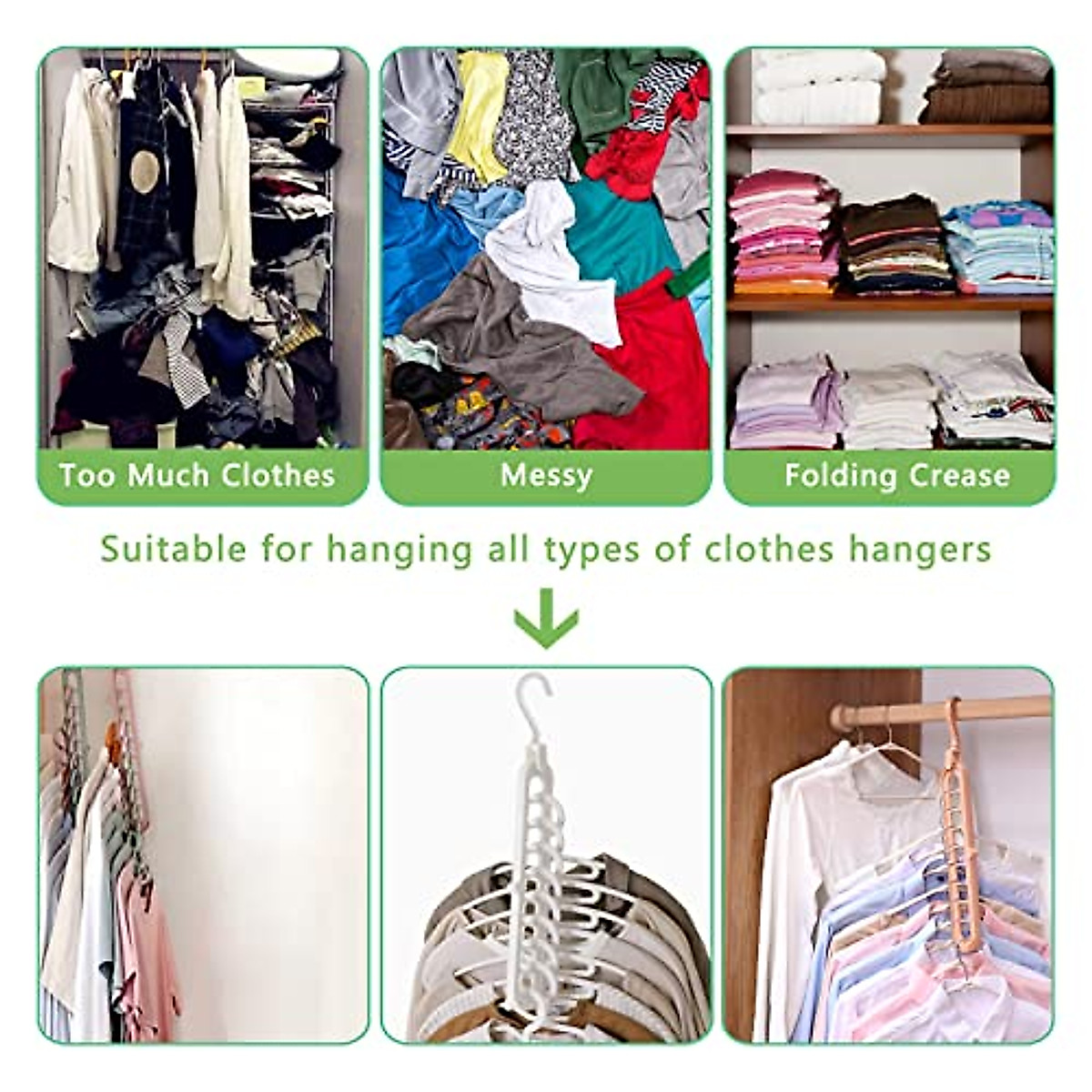 Closet Organizers and Storage,5 Pack Sturdy Closet Organizer Hangers,Closet Storage,Closet Organization,Magic Space Saving Hanger with 9-Holes for Wardrobe Clothes,Shirts,Pants,Dresses