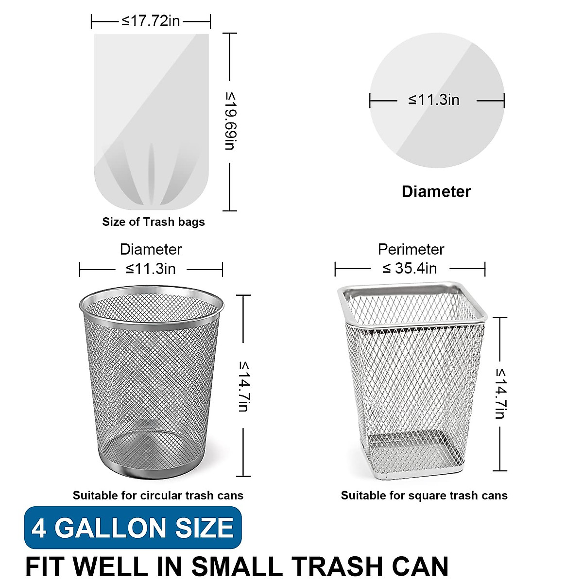 T.FORING 4 Gallon Trash Bags Drawstring 1.1 Mil - 120 Count White Small Garbage Bags Unscented for Bathroom, 15 Liter Thick Plastic Wastebasket Liners for Toilet Home Office and Bedroom