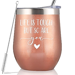 Inspirational Gift,Encouragement Cheer Up Get Well Soon Gifts for Women Her-Condolence Sympathy Gifts-Life is Tough But So Are You-12oz Rose Golden Tumbler Coffee Cup Mug- Christmas New Year Gift