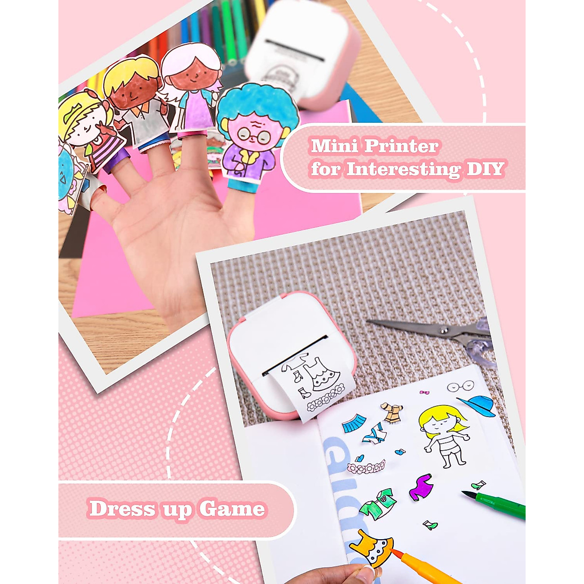 Memoking T02 Small Thermal Printer for Phone, Portable Wireless Note Printer with 3 Rolls Paper for Children’s Day Birthday and Printer Case