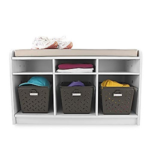 Spectrum Diversified Macklin, Stamped Steel & Wire Basket for Closet & Cubby Storage Vintage-Inspired Design with Customizable Label Plate, Medium, Industrial Gray