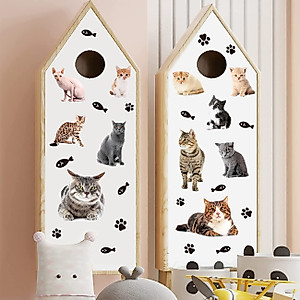 WOYINIS 3D Lovely Kitty Wall Decals Kitten Stickers DIY Removable Fish Cat Paws Wall Stickers Peel and Stick Kitten Wall Decals for Girls Bedroom Playroom Nursery Wall Decor