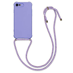 kwmobile Crossbody Case Compatible with Apple iPhone SE (2022) / iPhone SE (2020) / iPhone 8 / iPhone 7 Case - TPU Silicone Cover with Strap - Lavender