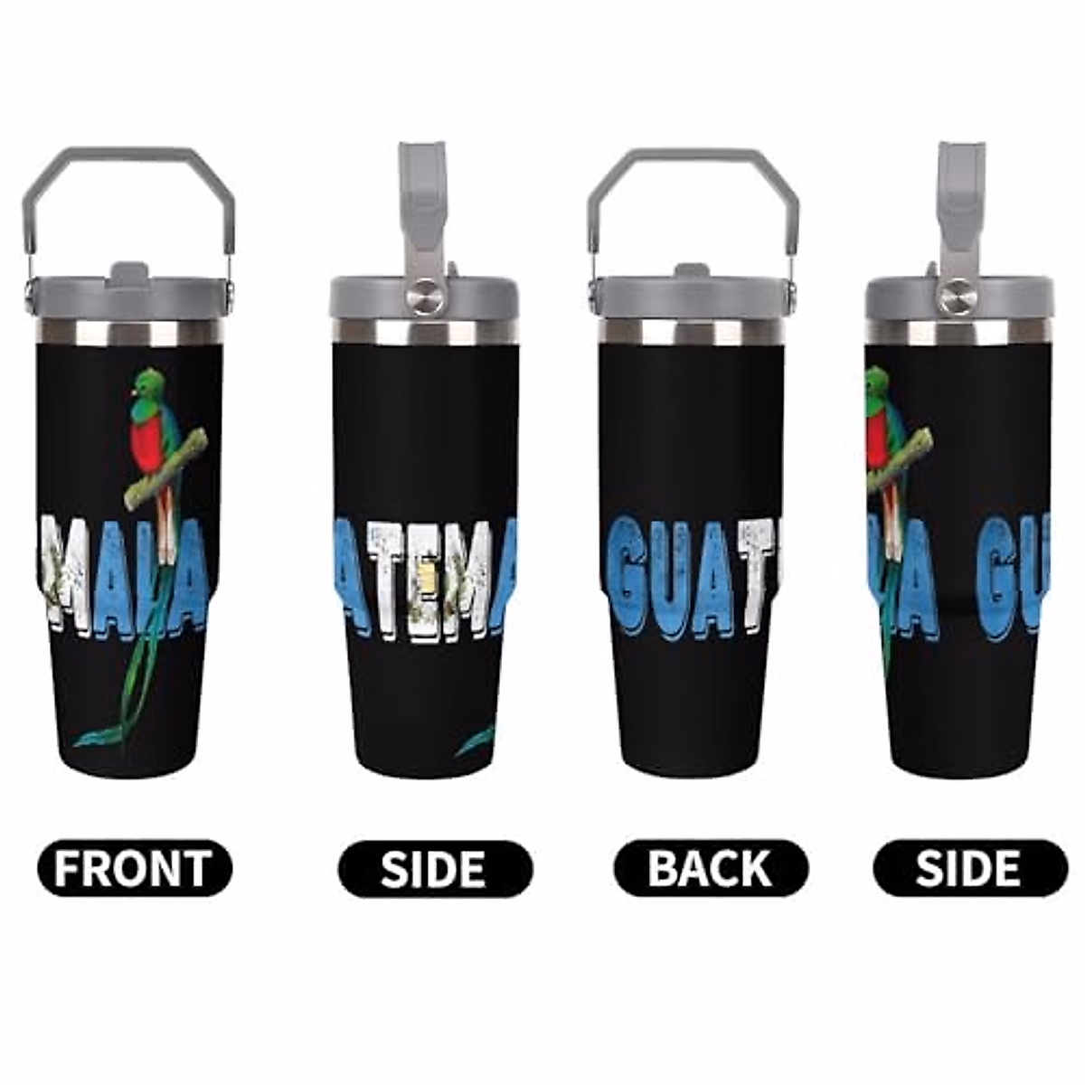Guatemala Flag And Guatemala Quetzal Bird 30 OZ Insulated Tumblers with Handle And Straw Leakproof Vacuum Insulated Stainless Steel Water Bottle for Car Fishing Travel