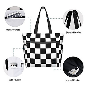 suzpngi black white check Casual Tote Bag Multi-functional Shoulder Bag for Gym Work Travel Shopping