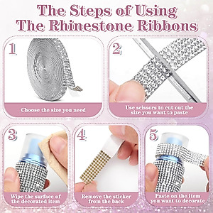 Tetutor 5 Yards Self Adhesive Rhinestone Ribbons, Sliver Rhinestone Strips, Diamond Crystal Rhinestone Ribbon Roll Stickers Glitter Bling Ribbons Rhinestone for Crafts Fabric Car Shoes Décor