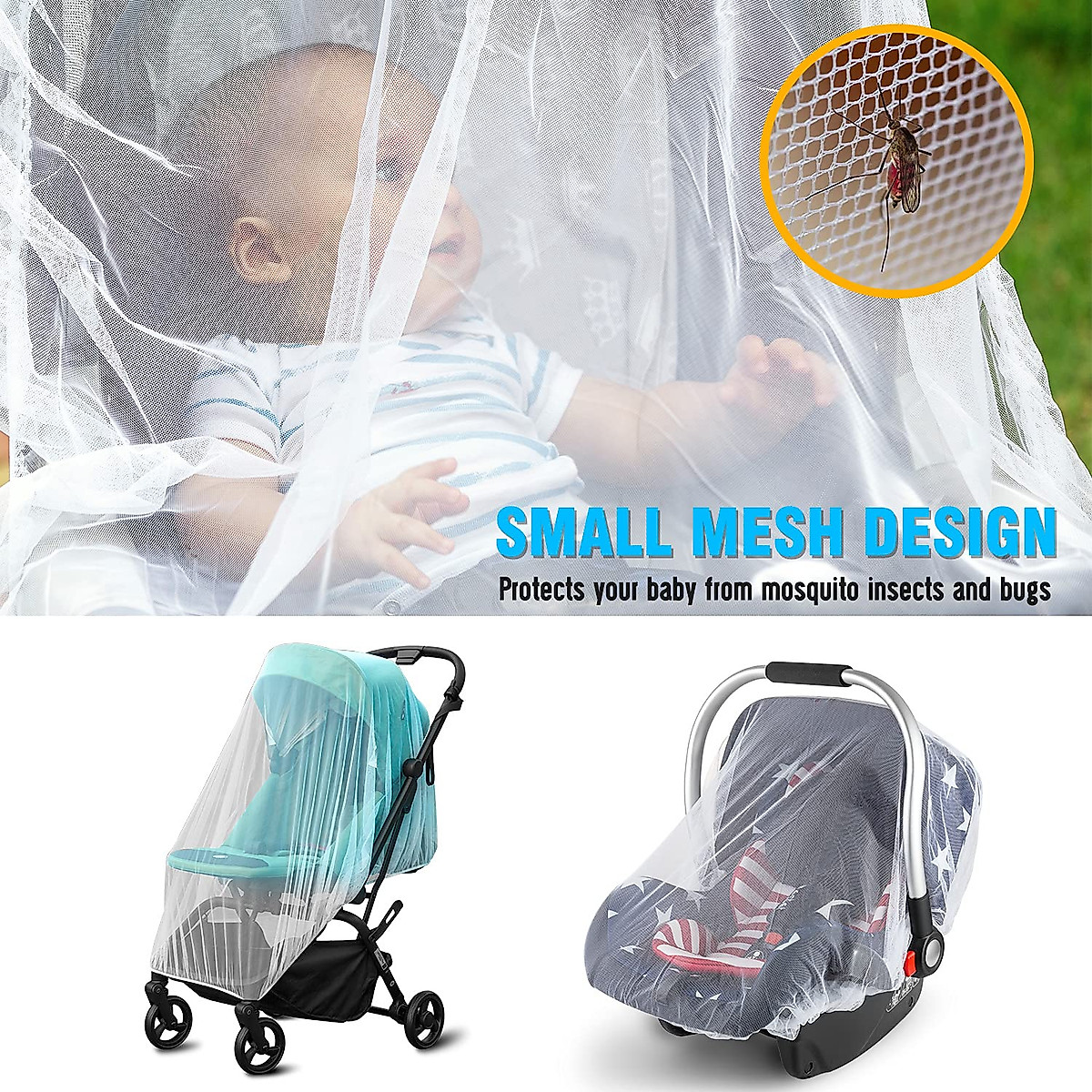 Mosquito Net for Stroller, Stroller Bug Net, Stroller Insect Mesh Net, Baby Insect Netting for Stroller, Car Seat, Bassinet, Cradle, Portable Mini - Universal Stroller Accessories (2 Pack)