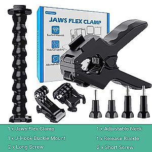 HONGDAK 8-in-1 Jaws Flex Clamp Mount with Adjustable Gooseneck (8 Sections) for GoPro Hero 11, 11Mini, 10, 9, 8, 7, 6, 5, 4, Session, 3+, 3, Max, Hero (2018), Fusion, DJI Osmo, Xiaomi Yi Action Camera