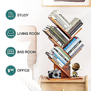 ZRWD Tree Bookshelf, 4-Tier Book Storage Organizer Shelves Floor Standing Bookcase, Wood Storage Rack for Office Home School Shelf Display for Cd/Magazine(Rustic Brown)