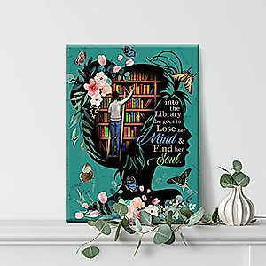 Books Wall Art into the Library Canvas Painting Prints for Home Wall Decor Framed Reading Books Artwork Book Lover Gifts(12x15 Inch)