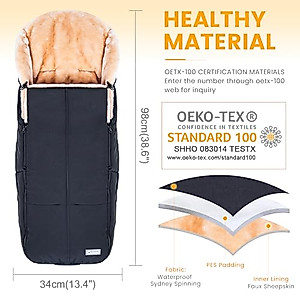 Orzbow Wool Warm Bunting Bag Universal,Suitable below 5 ℃,For Alaska,Stroller Sleeping Bag Cold Weather,Waterproof Toddler Footmuff (Black)