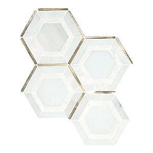 MSI Medici Gold Pattern 12.44 in. x 10.83 Marble Mesh-Mounted Mosaic Wall Bathroom, Floor, Kitchen Backsplash and Countertop Tile Geometric, Gray, White,