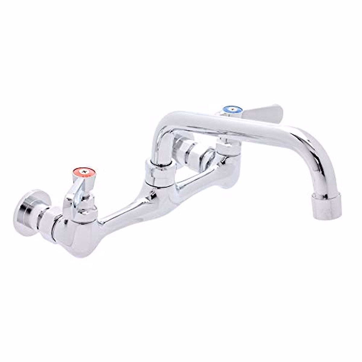 Kitchen Sink No Lead Faucet - DuraSteel 8" Center Wall Mounted Commercial Kitchen Sink Faucet with 6" Swivel Spout - NSF Certified - Dual Lever Handles - Brass Constructed & Chrome Polished