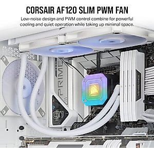 Corsair AF120 Slim, 120mm PWM Fluid Dynamic Bearing Fan (Thin Profile for Small-Form-Factor Cases, Low-Noise, Up to 2000 RPM, Zero RPM Mode Support, Universal 120x15mm Sizing) Single Pack, White