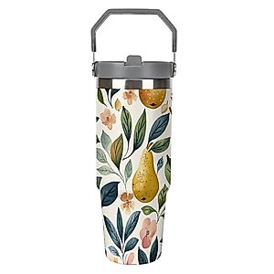 YTLKGFP 30 Oz Large Capacity Car Cup Figs And Pears Tumbler with Handle Straw Lid Insulated Stainless Steel Water Bottle Travel Mug Leak-proof Car Cup Keeps Cold Or Hot