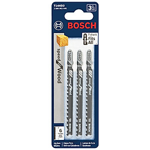 Bosch T144D3 3-Piece 4 in. 6 TPI Speed for Wood T-Shank Jig Saw Blades