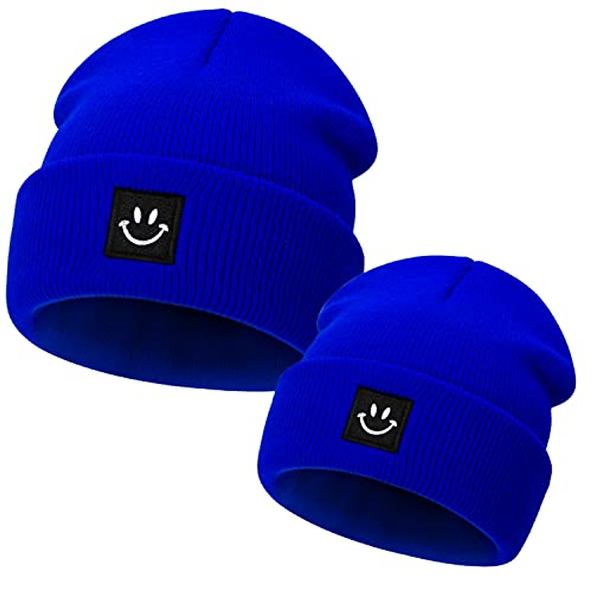 Parent-Child Beanie Hat,Mother & Baby Daughter/Son Winter Warm Knit Hat for Girls Boys SOFE Beanies Cap (2pcs- Dark Blue)
