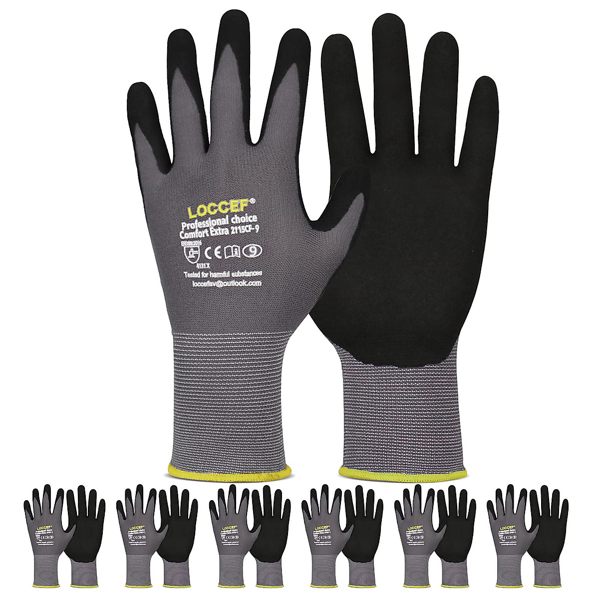 LOCCEF Work Gloves MicroFoam Nitrile Coated-6 Pairs,Seamless Knit Nylon Gloves,Gray Work gloves (8/M, Gary-6 Pairs)