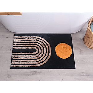 LABEND HOME Black Boho Rug Abstract Rugs - Geometric Bath Mat - Mid Century Modern Bathroom Mats - Bohemian Decor - Unique Cute Dorm Room Decor for College Girls Arches Art