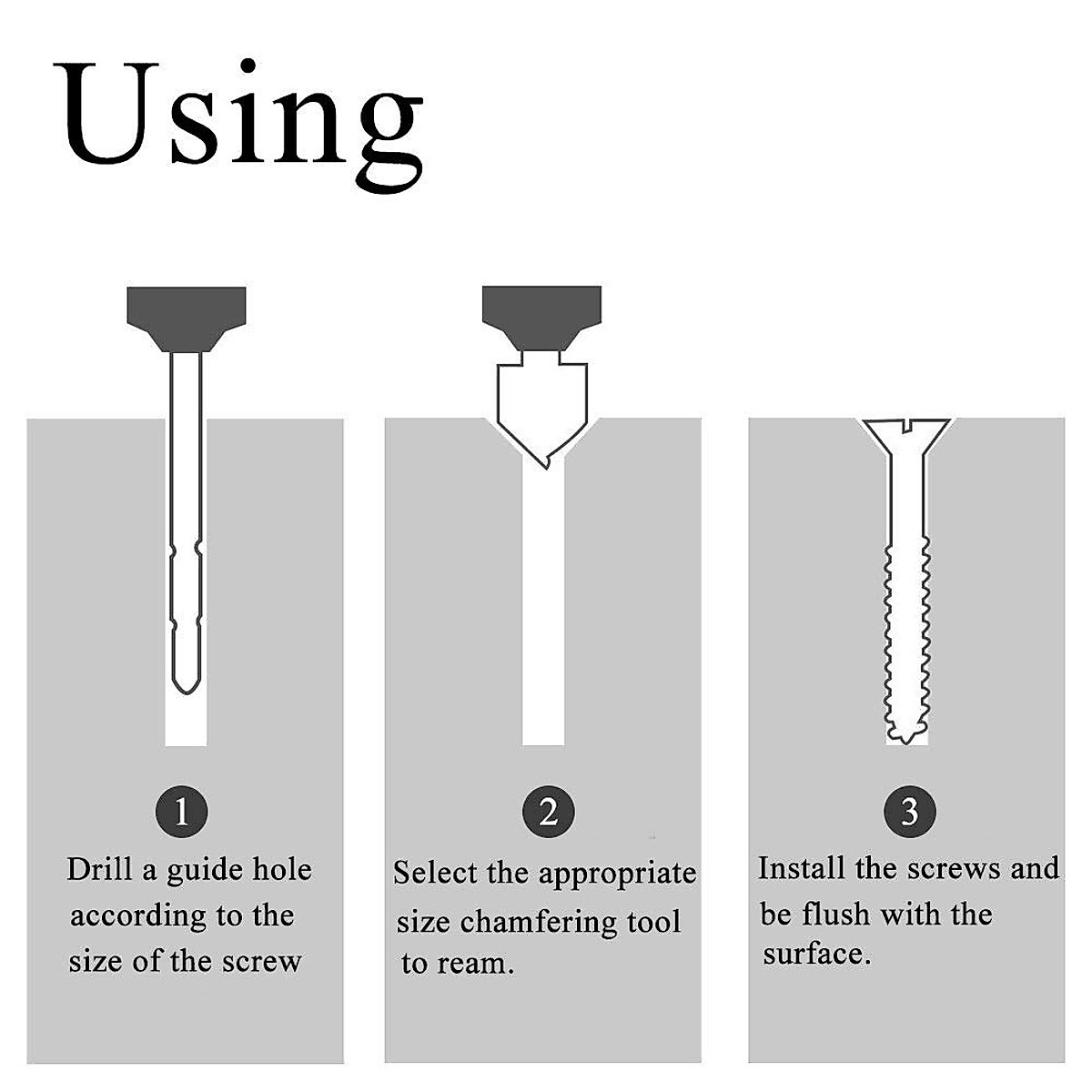 Rocaris 23-Pack Woodworking Chamfer Drilling Tool, 6pcs 1/4" Hex 5 Flute 90 Degree Countersink Drill Bits, 7pcs Three Pointed with L-Wrench, 8PCS Wood Plug Cutter, and Automatic