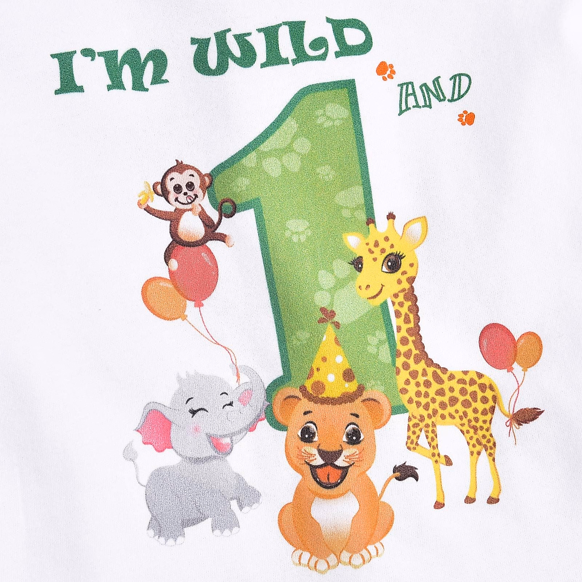 Baby Boy 1st Birthday T-Shirt - I’m Wild and 1 Jungle Animals Birthday Top Tee One Year Old Jungle Birthday Party 100% Cotton Printed Short Sleeve T Shirt Gift(White, 1T)