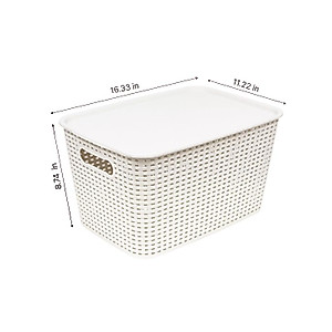 OLLIC Plastic Bins Large Storage with Lids | Korean Organizer Bin Basket Set for Organizing Baskets in Closet and Home (WHITE, LARGE_4PK)