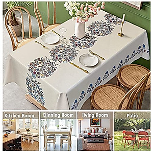AIRCOWRIE Waterproof Vinyl Tablecloths, Heavy Duty Oil Proof Spill Proof Plastic Table Cloth, Wipe Clean PVC Table Cover for Spring Indoor and Outdoor Use (Embroidery Flower, 54”×108”, Rectangle)