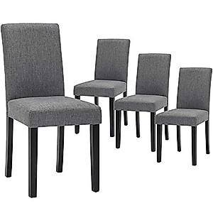 LSSBOUGHT Set of 4 Classic Fabric Dining Chairs Dining Room Chair with Solid Wood Legs, Grey