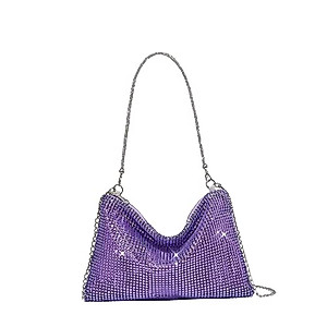 Verdusa Women's Shiny Rhinestone Evening Handbag Hobo Bag Clutch Purse Purple one-size
