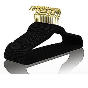 MIZGI Premium Velvet Hangers Pack 50 Pcs Heavy Duty - Non Slip Slimline - Velvet Suit Hangers Black - Gold Hooks,Space Saving Clothes Hangers …