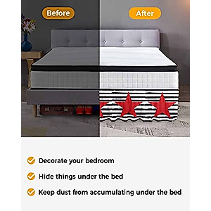 Independence Day Bed Skirt Cal King Size 18 Inch Drop, Adjustable & Elastic Wrap Around Bed Skirts Pleated Luxury Dust Ruffles for Twin Full Queen Cal King Base Bed, Red Stasr Black Stripes Farmhouse