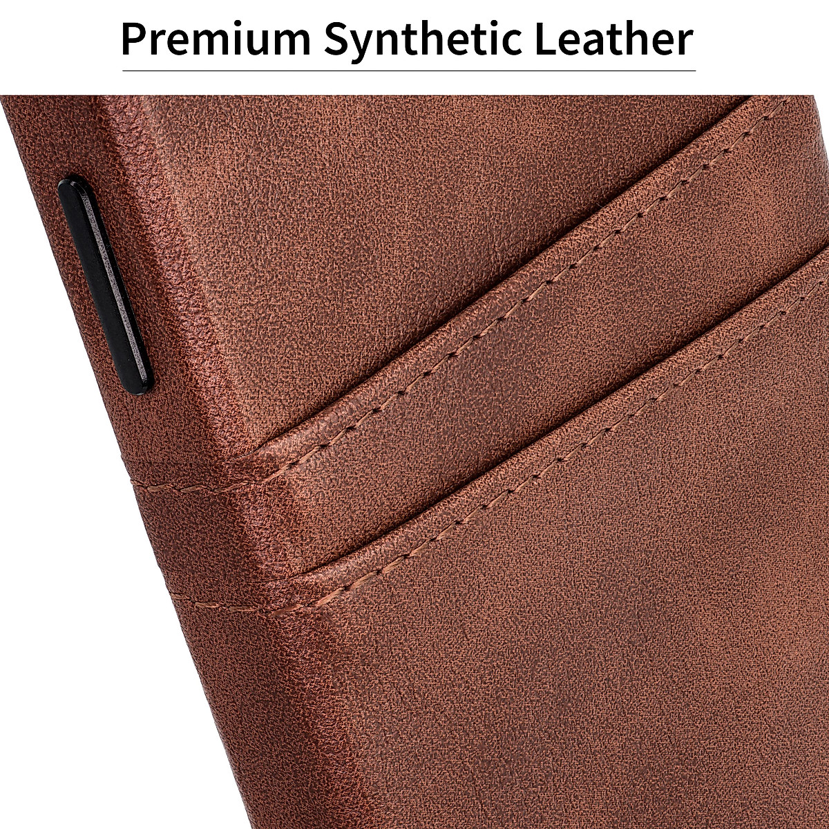 Dockem Card Case for iPhone 14 Pro Max with Built-in Metal Plate for Magnetic Mounting & 2 Pockets: Exec M2 Premium Synthetic Leather Wallet Case (iPhone 14 Pro Max, Brown)