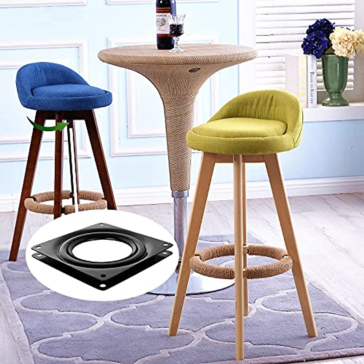 [16-Pack] Lazy Susan Hardware 4 Inch Black, Square Lazy Susan Turntable Bearings, 5/16" Thick Swivel Plate for Serving Trays, Kitchen Cabinet, Craft Project, Makeup Holder, 330 Lbs Capacity