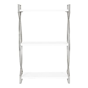 Kate and Laurel Arietta Modern Glam 3-Tier Wood and Metal Shelf, 18 x 7 x 28, White and Silver, Chic Contemporary Storage and Decor