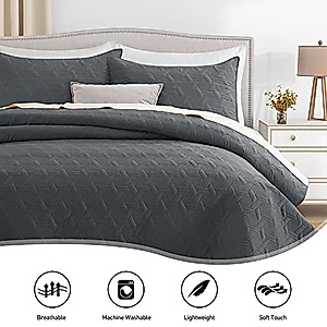 Lavsiry Queen Dark Grey Quilt Bedding Set, Summer Lightweight Full Size Basket Pattern Bed Spread, Soft Microfiber Bedspread Coverlet Set for All Seasons - 3 Piece(1 Quilt, 2 Pillow Shams)