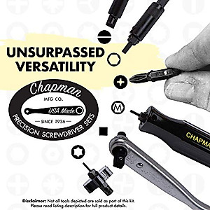 Chapman MFG 5575 Master Screwdriver Set - Includes Phillips, Metric, Slotted, SAE & Metric Hex Bits, Star Bits (for Torx Screws) - Complete Set Offers 51 USA Made Insert Bits & 300+ Combinations