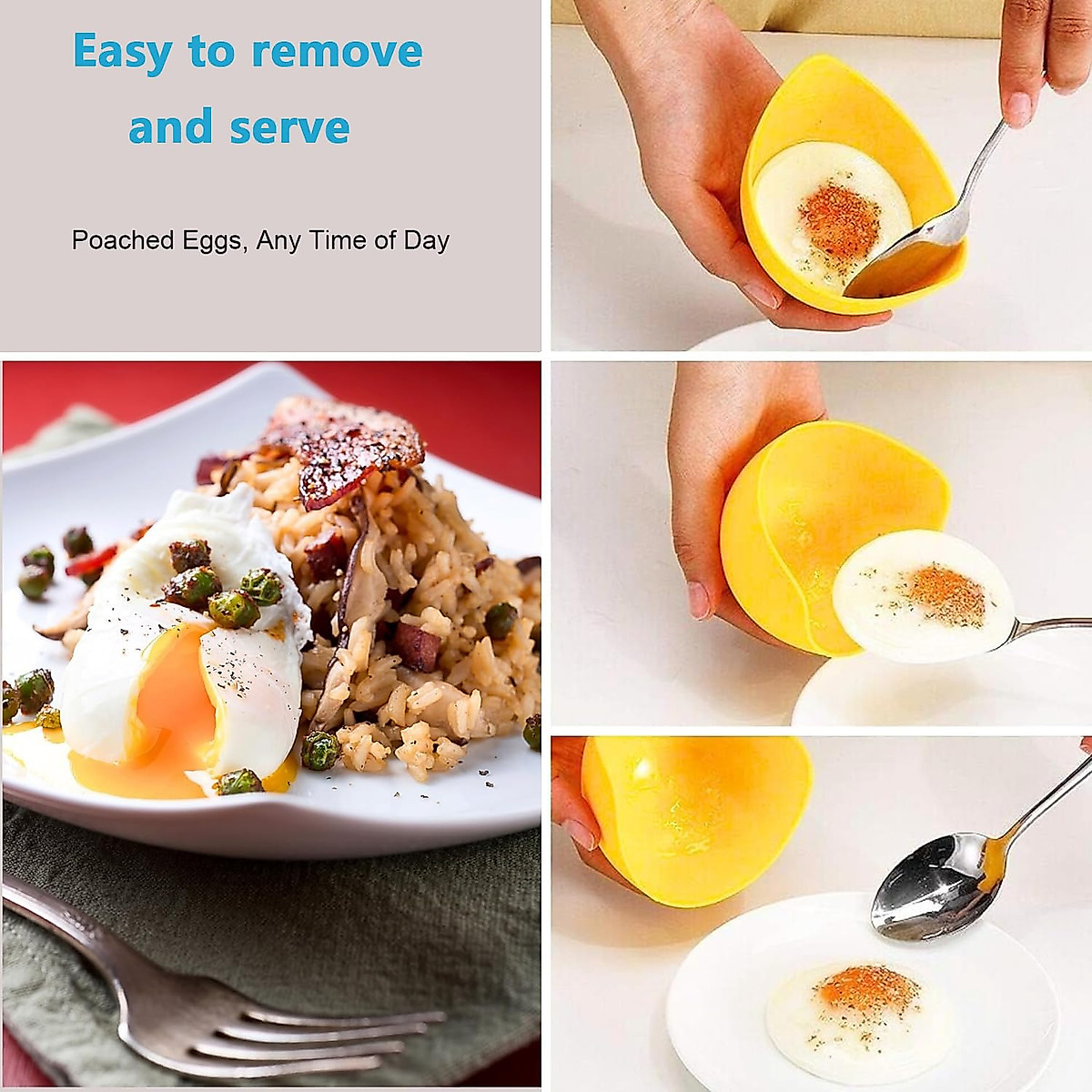 Egg Poacher, 4 Pack Egg Boiler Mold Cup, Poached Egg Cups with Ring Standers, Silicone Egg Poacher Cooker for Microwave Stovetop Air Fryer, with Extra Oil Brush, BPA Free