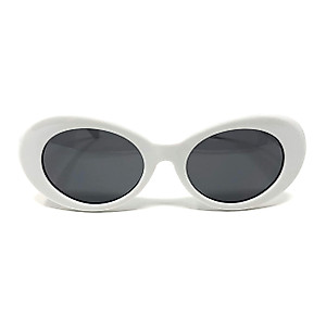 ADMIRING White Oval Round Sunglasses Thick Bold Clout Goggles Oval Mod Retro Vintage Kurt Cobain Inspired Sunglasses Round Lens