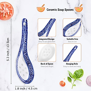 Patelai 10 Pieces Ceramic Soup Spoons Asian Soup Spoons Chinese Style Blue and White Porcelain Soup Spoons Reusable Table Spoons Dinner Spoons for Ramen Pho Wonton Dumpling