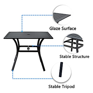 LEVELEVE 1 Piece Patio Dining Table,Outdoor Furniture 38"x 38" Metal Slatted Table with 1.5" Umbrella Hole,Outside Porch Deck Balcony Backyard Table(Square)