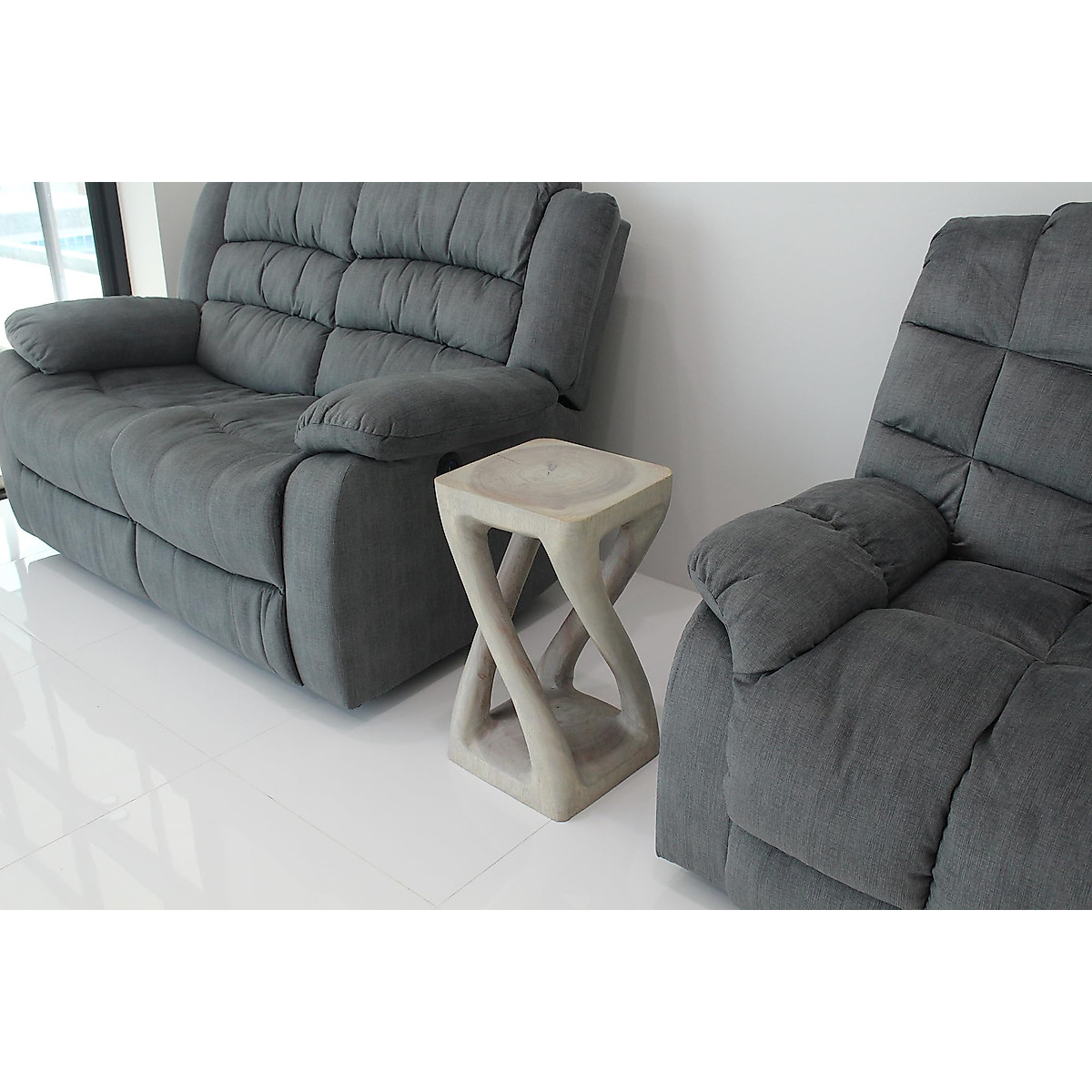 Haussmann® Wood Vine Twist Stool Accent Table 12 in x 22 in H Grey Oil