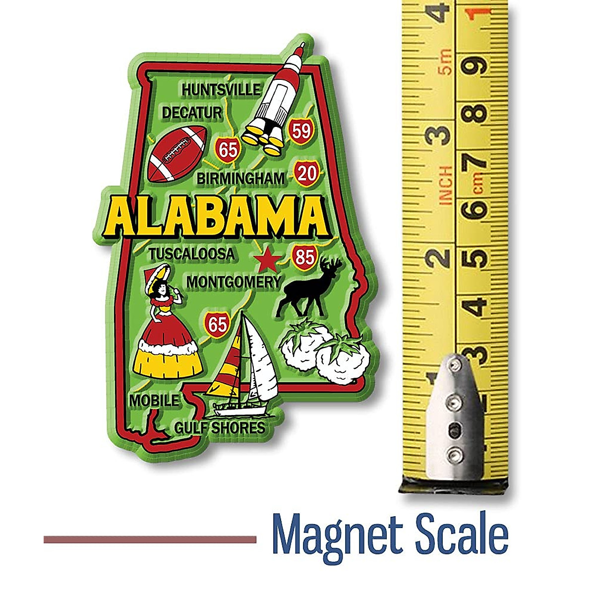 Alabama Colorful State Magnet by Classic Magnets, 2.4" x 3.6", Collectible Souvenirs Made in The USA