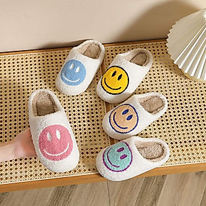 V-CEN Smile Face Slippers for Kids Happy Face Slippers for Girls Boys Soft Plush Warm Slipper Anti-Slip Winter Fluffy House Shoes Soft Memory Foam Comfort Cotton Kids Slippers Indoor and Outdoor