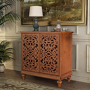PHI VILLA Accent Cabinet with Doors Storage Cabinet Corner Entryway Living Room Cabinet, Red Brown