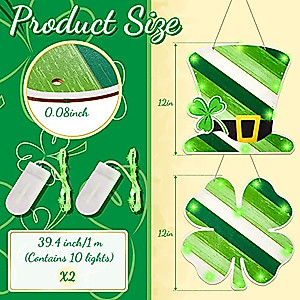 Bucherry 2 Pcs St Patricks Day Lighted Wooden Door Decorations 12" Hat Shamrock Irish Hanging Welcome Door Sign, 2 Pcs 3 ft 10 LED Fairy Lights Green Battery Operated Lights St Patricks Day Home Decor