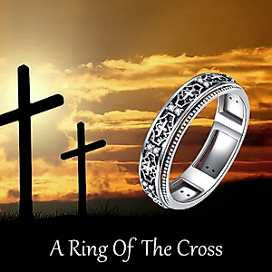 YAFEINI Fidget Ring Sterling Silver Spinner Fidget Ring Spin Cross Fidget Jewelry Gifts for Women