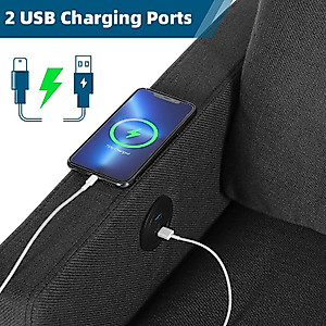 GRAVFORCE 57" W Fabric Loveseat Sofa with 2 USB Charging Ports, Upholstered Love Seat, Small Couch for Living Room, Bedroom, Office (Dark Grey)