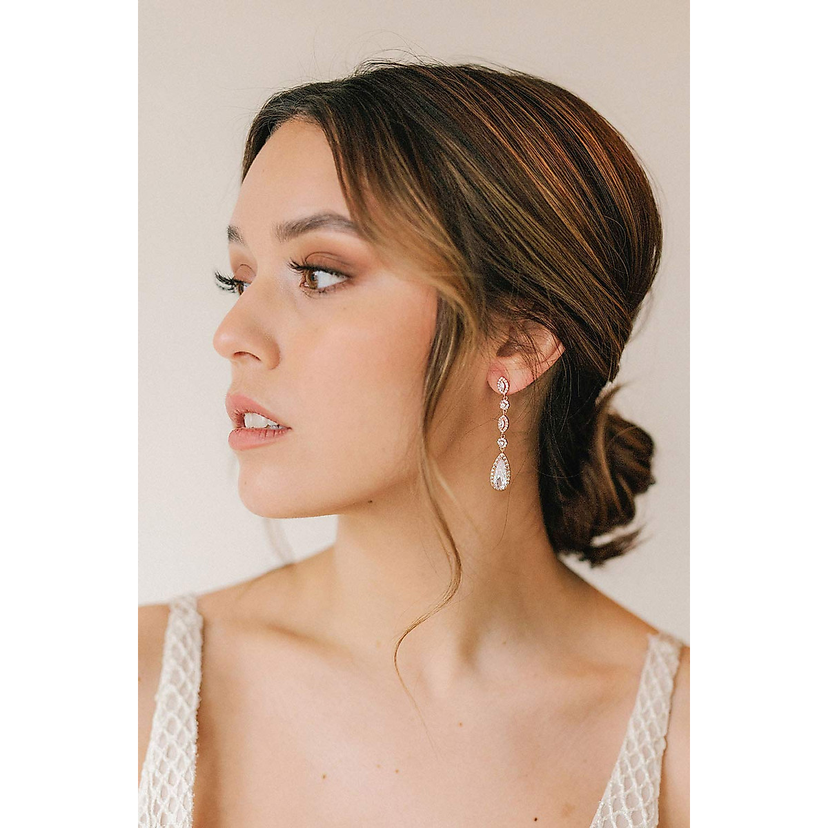 SWEETV Long Pear-Shaped Wedding Birdal Earrings for Brides, Bridesmaids, Crystal Chandelier Dangle Drop Earrings for Women Prom, Silver